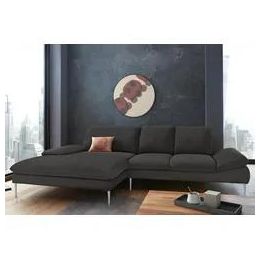 Ecksofa W.Schillig "enjoy&MORE, Designsofa, elegant und bequem, L-Form", grau (anthrazit r66), B:310cm H:87cm T:185cm, Chenille-Flachgewebe R66 (85% Polyester, 15% Nylon);Longlife Xtra-Leder Z59: Glattleder mit modischer Pr&auml;gung. Hautst&auml;rke 0, 9 - 1, 1 mm;Stoff S37 (100% Polyester), Sofas, Ecksofa, mit Sitztiefenverstellung, F&uuml;&szlig;e silber matt, Breite 310 cm