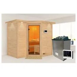 Sauna Karibu "Sanna 2", beige (naturbelassen), Saunaofen, externe Steuerung, 9 kW, Saunen, Ofen 9 KW externe Strg easy
