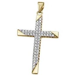 Kettenanh&auml;nger Firetti "Schmuck Geschenk Silber 925 Halsschmuck Anh&auml;nger Kreuz", gold (gelbgoldfarben, kristallwei&szlig;, kristallwei&szlig;), Schmuckanh&auml;nger, Damen, Silber 925 (Sterlingsilber), 2,9 g, Kettenanh&auml;nger, mit Zirkonia (synth.)