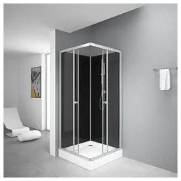 Komplettdusche MARWELL "Black Reef", silber, B:80cm H:195cm T:80cm, Duschkabinen, inkl. Duschwanne und Armatur, mit Eckeinstieg