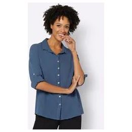 Hemdbluse Casual Looks, Damen, Gr. 52, blau (jeansblau), 100% Baumwolle, unifarben, V-Ausschnitt, Blusen Hemdbluse