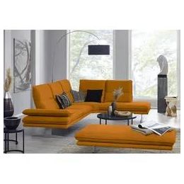 Ecksofa W.Schillig "broadway, Designsofa, mit tollem Sitzkomfort, L-Form", gelb (brandy s37), B:284cm H:94cm T:224cm, Stoff S37 (100% Polyester): Luxus-Microfaser in Lederoptik, Sofas, Ecksofa, Sitztiefenverstellung, Kopfteil- & Seitenteilverstellung, Breite 284cm