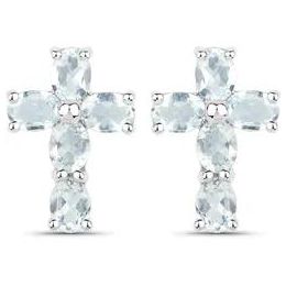 Paar Ohrstecker VIRA JEWELS "Silber 925 rhodiniert Kreuz-Motiv mit echten Aquamarin-Steinen", wei&szlig; (wei&szlig;, hellblau), Ohrringe, Damen, one-size, 1,5, Silber 925 (Sterlingsilber)