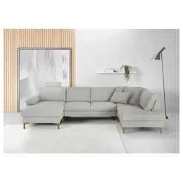 Wohnlandschaft 3C Candy "Lecce, wahlweise PUR-Schaumstoff oder Tonnentaschenfederkern U-Form", silber (silberfarben), B:339cm H:86cm T:220cm, 95% Polyester, 5% Nylon, Sofas, Wohnlandschaft, Bettkasten in Umbauecke und Longchair, sowie Querschl&auml;fer im 2-Sitzer