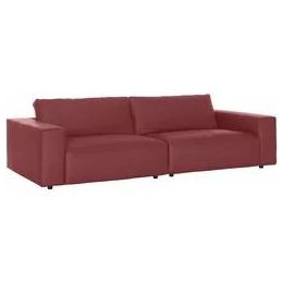 Big-Sofa Musterring "LUCIA", rot (cherry puro), B:292cm H:81cm T:124cm, Flachgewebe FLORIS (100% Polyester);Flachgewebe VALMONT (60% Baumwolle/ 40% Leinen);Microfaser CRONA (100% Polyester), Sofas, Big-Sofa, in vielen Qualit&auml;ten und 4 unterschiedlichen N&auml;hten, 3-Sitzer