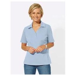 Poloshirt Classic Basics "Shirt", Damen, Gr. 52, blau (hellblau), 60% Baumwolle, 40% Polyester, unifarben, V-Ausschnitt, Shirts