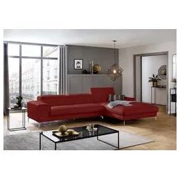 Ecksofa W.Schillig "piedroo, Designsofa mit tollem Sitzkomfort, bequem und elegant, L-Form", rot (ruby rot z59), B:343cm H:70cm T:193cm, Longlife Xtra-Leder Z59: Glattleder mit modischer Pr&auml;gung. Hautst&auml;rke 0, 9 - 1, 1 mm, Sofas, Ecksofa, Kopfteilverstellung, wahlweise mit Sitztiefenverstellung, Breite 343cm