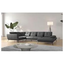 Wohnlandschaft OTTO HOME "Mikado U-Form", grau (dunkelgrau), B:376cm H:88cm T:226cm, 95% Polyester 5% Polyamid, Sofas, Wohnlandschaft, inkl. Sitztiefenverstellung und Armteilverstellung