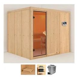Sauna Karibu "Gitte", beige (naturbelassen), Bio-Kombiofen, externe Steuerung, 9 kW, Saunen, Ofen 9 kW Bio externe Strg easy