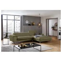 Ecksofa W.Schillig "piedroo, Designsofa mit tollem Sitzkomfort, bequem und elegant, L-Form", gr&uuml;n (camouflage z69), B:303cm H:70cm T:193cm, Longlife Xtra-Leder Z69: Das feinnarbige, gedeckte Softleder Z69 besticht durch seine au&szlig;ergew&ouml;hnliche Weichheit im trendigen &raquo;Vintage-Look&laquo;, Hautst&auml;rke 0, 9 - 1, 1 mm, Sofas, Ecksofa, Kopfteilverstellung, wahlweise mit Sitztiefenverstellung, Breite 303cm