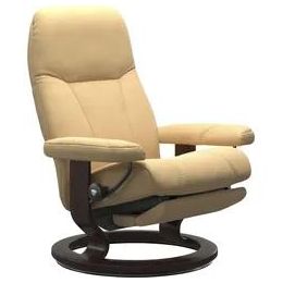 Relaxsessel stressless "Consul", gelb (gelb batick), B:85cm H:100cm T:77cm, Leder BATICK: BATICK ist ein leicht korrigiertes, durchgef&auml;rbtes und genarbtes M&ouml;belleder, bei dem die meisten Unebenheiten und Spuren in der Regel entfernt wurden.;Leder PALOMA: PALOMA ist ein durchgef&auml;rbtes Semianilin-M&ouml;belleder mit nat&uuml;rlicher Narbung.;ROHLEDER Stoff Q2 FARON: Ein fester zuverl&auml;ssiger Boucl&eacute; mit einem s