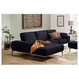 Ecksofa W.Schillig "run, Designsofa mit tollem Sitzkomfort, bequem, L-Form", blau (dunkelblau w82), B:319cm H:88cm T:178cm, Longlife Xtra-Leder Z73: Naturwalkleder der Luxusklasse aus den erlesensten Rohh&auml;uten. Hautst&auml;rke 1, 1 &ndash; 1, 3 mm;ROHLEDER Jacquard-Flachgewebe Q2 W60 (63% Polyester, 37% Polyacryl);ROHLEDER Chenille-Flachgewebe Q2 W77 (68% Polyacryl, 32% Polyester);Stoff S37 (100% Polyester),