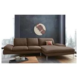 Ecksofa W.Schillig "enjoy&MORE, Designsofa, bequem, zeitlos und elegant, L-Form", braun (mocca s37), B:340cm H:87cm T:185cm, Chenille-Flachgewebe R66 (85% Polyester, 15% Nylon);Longlife Xtra-Leder Z59: Glattleder mit modischer Pr&auml;gung. Hautst&auml;rke 0, 9 - 1, 1 mm;Stoff S37 (100% Polyester), Sofas, Ecksofa, mit Sitztiefenverstellung, F&uuml;&szlig;e silber matt, Breite 340 cm