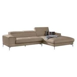 Ecksofa W.Schillig "piedroo, Designsofa mit tollem Sitzkomfort, bequem und elegant, L-Form", braun (stone z59), B:303cm H:70cm T:193cm, Longlife Xtra-Leder Z59: Glattleder mit modischer Pr&auml;gung. Hautst&auml;rke 0, 9 - 1, 1 mm, Sofas, Ecksofa, Kopfteilverstellung, wahlweise mit Sitztiefenverstellung, Breite 303cm