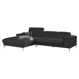 Ecksofa W.Schillig "piedroo, Designsofa mit tollem Sitzkomfort, bequem und elegant, L-Form", grau (graphit z59), B:303cm H:70cm T:193cm, Longlife Xtra-Leder Z59: Glattleder mit modischer Pr&auml;gung. Hautst&auml;rke 0, 9 - 1, 1 mm, Sofas, Ecksofa, Kopfteilverstellung, wahlweise mit Sitztiefenverstellung, Breite 303cm
