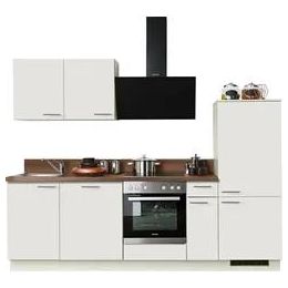 K&uuml;chenzeile KOCHSTATION "KS-Scafa, vormontiert, mit h&ouml;henverstellbaren F&uuml;&szlig;en, vormontiert, mit", beige (k&uuml;che: natur, korpus: magnoliafarben, arbeitsplatte: walnuss braun nachbildung), B:260cm T:60cm, Komplettk&uuml;chen-Sets, K&uuml;chenzeile, Soft-Close, wahl. mit E-Ger&auml;ten inkl. Geschirrsp&uuml;ler, Breite 260 cm