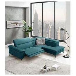 Ecksofa Egoitaliano "Martine, Multifunktionssofa mit Komfortfunktionen, edel und bequem", blau (teal), B:272cm H:96cm T:203cm, Sofas, Ecksofa, mit Ottomane, elektrischer Relaxfunktion und Kopfteilverstellung