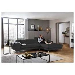 Ecksofa W.Schillig "piedroo, Designsofa mit tollem Sitzkomfort, bequem und elegant, L-Form", grau (graphit z59), B:303cm H:70cm T:193cm, Longlife Xtra-Leder Z59: Glattleder mit modischer Pr&auml;gung. Hautst&auml;rke 0, 9 - 1, 1 mm, Sofas, Ecksofa, Kopfteilverstellung, wahlweise mit Sitztiefenverstellung, Breite 303cm