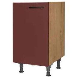 Sp&uuml;lenschrank Nobilia "Easytouch", Ausrichtung w&auml;hlbar, vormontiert, in den Breiten", rot (front: lacklaminat rostrot ultramatt, korpus: eiche sierra nachbildung), B:45cm H:87cm T:58,3cm, Schr&auml;nke, Sp&uuml;lenschrank, 45 und 60 cm, mit h&ouml;henverstellbaren Sockelf&uuml;&szlig;en