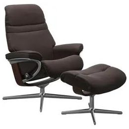 Relaxsessel stressless "Sunrise", braun (chocolate paloma), B:92cm H:105cm T:80cm, Leder PALOMA: PALOMA ist ein durchgef&auml;rbtes Semianilin-M&ouml;belleder mit nat&uuml;rlicher Narbung., Sessel, Relaxsessel, mit Hocker, mit Cross Base, Gr&ouml;&szlig;e S, M & L, Holzakzent Braun