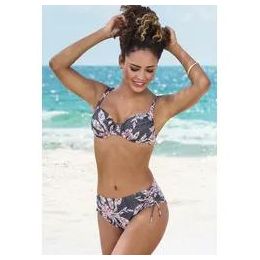 B&uuml;gel-Bikini Sunseeker, Damen, Gr. 38, Cup D, schwarz (schwarz bedruckt), Microfaser, Polyamid, floral, Bikini-Sets B&uuml;gel-Bikini, mit h&ouml;her geschnittener Hose