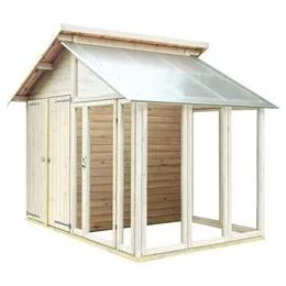 Gartenhaus Plus, beige (natur), Massivholz, Polycarbonat (PC), Gartenh&auml;user, Gartenhaus, Abstellraum / Gew&auml;chshaus 6,6 m2, praktisch, unbehandeltes Holz