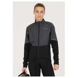 Softshelljacke Endurance "JIGSAW W Bike Jacket", Damen, Gr. 38, grau (grau, schwarz), 90% Polyester, 10% Elasthan, mehrfarbig, normal, hoch geschlossener Ausschnitt, Jacken Softshelljacke, mit wind- und wasserdichten Shell-Eins&auml;tzen