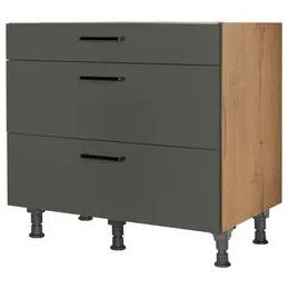 Kochfeldumbauschrank Nobilia "Easytouch", vormontiert, mit Schubkasten und Ausz&uuml;gen", gr&uuml;n (front: lacklaminat mineralgr&uuml;n ultramatt, korpus: eiche sierra nachbildung), B:90cm H:87cm T:58,3cm, Schr&auml;nke, Kochfeldumbauschrank, in den Breiten 60 und 90 cm