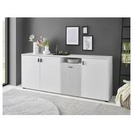 Sideboard Home Affaire "Hudson", schwarz-wei&szlig; (wei&szlig;, schwarz), B:200cm H:80cm T:42cm, Holzwerkstoff, Sideboards, Sideboard, in moderner Trendfarbe, Griffe aus Metall (Schwarz), Breite 200 cm