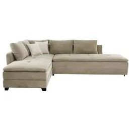 Jockenh&ouml;fer Ecksofa JOCKENH&Ouml;FER GRUPPE "Madrid L-Form, drehbares Dauerschlafsofa, Federkern", grau (grau, beige), B:306cm T:106cm, Korpus: 100% Polyester;Kissen: 100% Polyester, Sofas, Ecksofa, integrierter Kaltschaum-Topper, Regalelement, links/rechts montierbar, Topseller