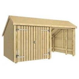 Gartenhaus Plus "Multi", beige (natur), Holzwerkstoff, Gartenh&auml;user, Gartenhaus, Gartenhaus 10,5 m2, Doppelt&uuml;r, Dachpappe/Aluleisten/H-F&uuml;&szlig;e