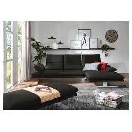 Ecksofa W.Schillig "broadway, Designsofa mit tollem Sitzkomfort, L-Form", schwarz (schwarz z59), B:291cm H:94cm T:164cm, Longlife Xtra-Leder Z59: Glattleder mit modischer Pr&auml;gung. Hautst&auml;rke 0, 9 - 1, 1 mm, Sofas, Ecksofa, Sitztiefenverstellung, Kopfteil- & Seitenteilverstellung, Breite 291cm