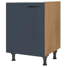 Sp&uuml;lenschrank Nobilia "Easytouch", Ausrichtung w&auml;hlbar, vormontiert, in den Breiten", blau (front: lacklaminat fjordblau ultramatt, korpus: eiche sierra nachbildung), B:60cm H:87cm T:58,3cm, Schr&auml;nke, Sp&uuml;lenschrank, 45 und 60 cm, mit h&ouml;henverstellbaren Sockelf&uuml;&szlig;en