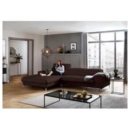 Ecksofa W.Schillig "piedroo, Designsofa mit tollem Sitzkomfort, bequem und elegant, L-Form", braun (mocca z69), B:303cm H:70cm T:193cm, Longlife Xtra-Leder Z69: Das feinnarbige, gedeckte Softleder Z69 besticht durch seine au&szlig;ergew&ouml;hnliche Weichheit im trendigen &raquo;Vintage-Look&laquo;, Hautst&auml;rke 0, 9 - 1, 1 mm, Sofas, Ecksofa, Kopfteilverstellung, wahlweise mit Sitztiefenverstellung, Breite 303cm