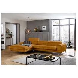 Ecksofa W.Schillig "piedroo, Designsofa mit tollem Sitzkomfort, elegant und bequem, L-Form", gelb (brandy s37), B:343cm H:70cm T:193cm, Stoff S37 (100% Polyester): Luxus-Microfaser in Lederoptik, Sofas, Ecksofa, Kopfteilverstellung, wahlweise mit Sitztiefenverstellung, Breite 343cm