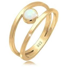 Fingerring Elli "Bandring Zweireihig Synthetischer Opal Wei&szlig; 925 Sterling Silber" Gr. 52, gold, Fingerringe, Damen, 52mm,mit Steinen, Silber 925 (Sterlingsilber), 3mm, Fingerring