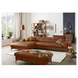 Ecksofa W.Schillig "piedroo, Designsofa mit tollem Sitzkomfort, bequem und elegant, L-Form", braun (cognac z69), B:343cm H:70cm T:193cm, Longlife Xtra-Leder Z69: Das feinnarbige, gedeckte Softleder Z69 besticht durch seine au&szlig;ergew&ouml;hnliche Weichheit im trendigen &raquo;Vintage-Look&laquo;, Hautst&auml;rke 0, 9 - 1, 1 mm, Sofas, Ecksofa, Kopfteilverstellung, wahlweise mit Sitztiefenverstellung, Breite 343cm