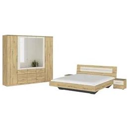 Schlafzimmer-Set Rauch "Komplettschlafzimmer Schlafzimmer BURANO mit Schrank in 3 Breiten", eiche artisan, champagner, mit Schrank 5-trg. + ohne Matratze, B/H: 180cm x 200cm,mit Schrank 5-trg., Holzwerkstoff, Schlafzimmerm&ouml;bel-Sets, Bett 180x200 cm und 2 Nachttischen MADE IN GERMANY