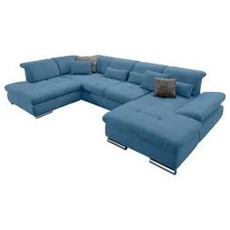 Wohnlandschaft "SO 4100 komfortable Federkernunterfederung, inkl. Kopfteilverstellung", blau (hellblau 1695), B:365cm H:80cm T:225cm, SET ONE BY Musterring, Sofas, Wohnlandschaft, wahlweise Bettfunktion und Sitztiefenverstellung, U-Form