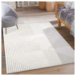 Teppich Carpet City "LOUNGE 0632", beige (creme), B:200cm H:15mm L:290cm, Obermaterial: 100% Polyester, Teppiche, Teppich, Kurzflor-Teppich Modern, Hoch-Tief-Struktur, Wohnzimmer, Schlafzimmer