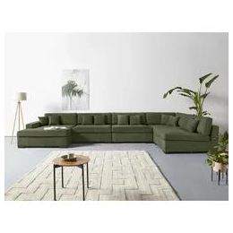 Wohnlandschaft Home Affaire "Skara XXL U-Form", gr&uuml;n, B:510cm H:86cm T:250cm, 100% Polyester, Sofas, Wohnlandschaft, Lounge-Sofa XXL mit Federkern-Polsterung, in vielen Bezugsvarianten