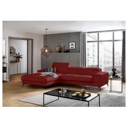 Ecksofa W.Schillig "piedroo, Designsofa mit tollem Sitzkomfort, L-Form", rot (ruby rot z59), B:303cm H:70cm T:193cm, Longlife Xtra-Leder Z59: Glattleder mit modischer Pr&auml;gung. Hautst&auml;rke 0, 9 - 1, 1 mm, Sofas, Ecksofa, Kopfteilverstellung, wahlweise mit Sitztiefenverstellung, Breite 303cm