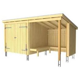 Gartenhaus Plus "Nordic", beige (natur), Holzwerkstoff, Gartenh&auml;user, Gartenhaus, Grillh&uuml;tte 9,5 m2 mit Doppelt&uuml;r, Dachpappe/Aluleisten/H-F&uuml;&szlig;e