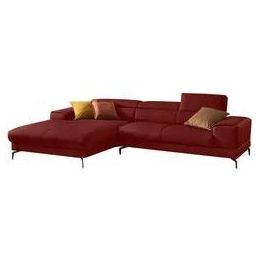 Ecksofa W.Schillig "Piedroo, Designsofa mit tollem Sitzkomfort, elegant und bequem, L-Form", rot (ruby rot z59), B:303cm H:70cm T:193cm, Longlife Xtra-Leder Z59: Glattleder mit modischer Pr&auml;gung. Hautst&auml;rke 0, 9 - 1, 1 mm, Sofas, Ecksofa, Kopfteilverstellung, wahlweise mit Sitztiefenverstellung, Breite 303cm