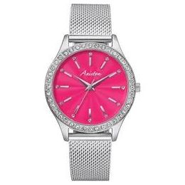Quarzuhr, silber (silberfarben, fuchsia), ANISTON JEWELRY & WATCHES, Armbanduhren, Damen, Quarzuhr, Armbanduhr, Damenuhr, Schmucksteine, neue Kollektion