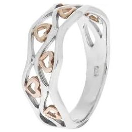 Fingerring ZEEme "Silber 925 zweifarbig mit Herz-Motiven" Gr. 17, rot, Fingerringe, Damen, 017 (53,5), Silber 925 (Sterlingsilber), Fingerring