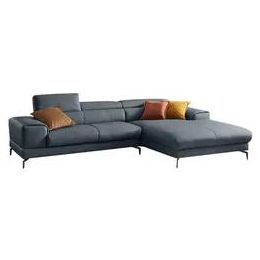 Ecksofa W.Schillig "Piedroo, Designsofa mit tollem Sitzkomfort, elegant und bequem, L-Form", blau (blau z69), B:303cm H:70cm T:193cm, Longlife Xtra-Leder Z69: Das feinnarbige, gedeckte Softleder Z69 besticht durch seine au&szlig;ergew&ouml;hnliche Weichheit im trendigen &raquo;Vintage-Look&laquo;, Hautst&auml;rke 0, 9 - 1, 1 mm, Sofas, Ecksofa, Kopfteilverstellung, wahlweise mit Sitztiefenverstellung, Breite 303cm