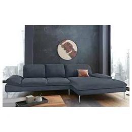 Ecksofa W.Schillig "enjoy&MORE, Designsofa, bequem, zeitlos und elegant, L-Form", blau (marine r66), B:340cm H:87cm T:185cm, Chenille-Flachgewebe R66 (85% Polyester, 15% Nylon);Longlife Xtra-Leder Z59: Glattleder mit modischer Pr&auml;gung. Hautst&auml;rke 0, 9 - 1, 1 mm;Stoff S37 (100% Polyester), Sofas, Ecksofa, mit Sitztiefenverstellung, F&uuml;&szlig;e silber matt, Breite 340 cm