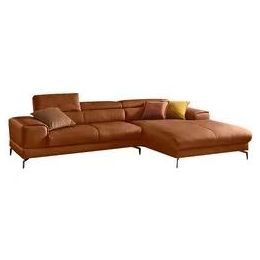 Ecksofa W.Schillig "Piedroo, Designsofa mit tollem Sitzkomfort, elegant und bequem, L-Form", braun (cognac z69), B:303cm H:70cm T:193cm, Longlife Xtra-Leder Z69: Das feinnarbige, gedeckte Softleder Z69 besticht durch seine au&szlig;ergew&ouml;hnliche Weichheit im trendigen &raquo;Vintage-Look&laquo;, Hautst&auml;rke 0, 9 - 1, 1 mm, Sofas, Ecksofa, Kopfteilverstellung, wahlweise mit Sitztiefenverstellung, Breite 303cm