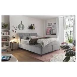 Boxspringbett "Fairfield", grau (hellgrau), B:186cm L:242cm, 92% Polyester, 8% Nylon, SET ONE BY Musterring, Komplettbetten, Boxspringbett, Kopfteil in Kassenoptik, Metallfu&szlig; schwarz, Breite 160 oder 180 cm
